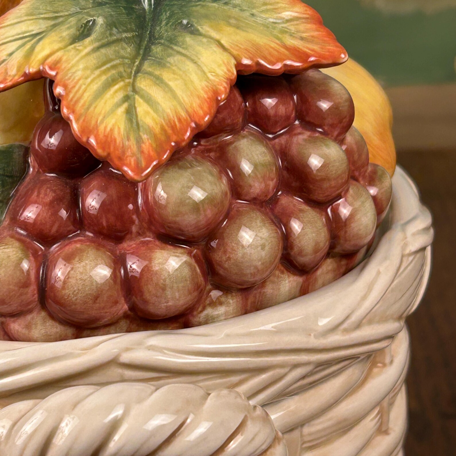Fitz & Floyd Country Gourmet Ceramic Fruit Basket Cookie Jar Container ...