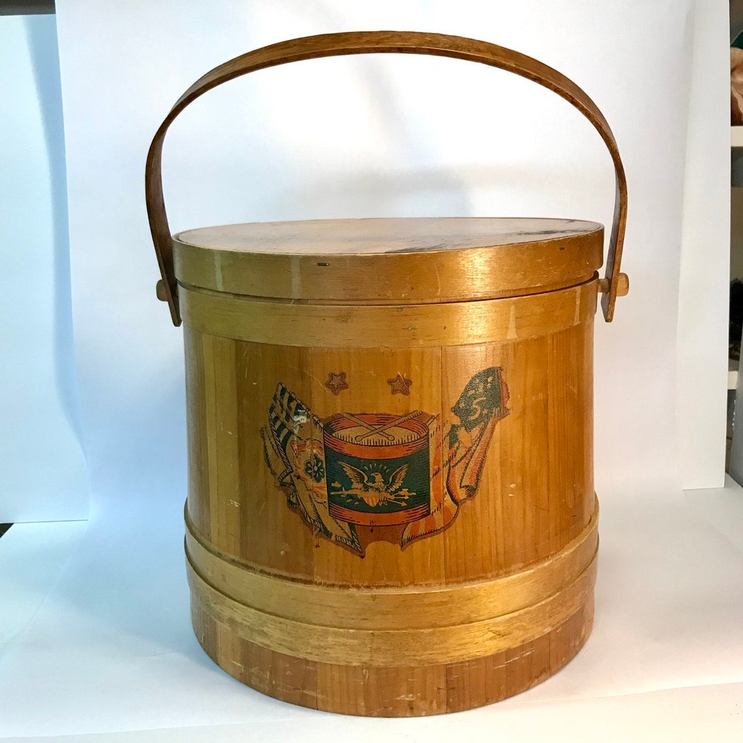 Antique Firkin Lidded Sugar Bucket With Bentwood Handle 12 X 12 With ...