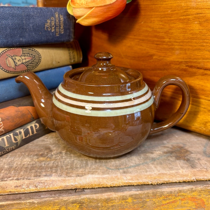 ABL Alcock Vintage Stoneware Pottery Tea Pot Striped Brown Betty ...