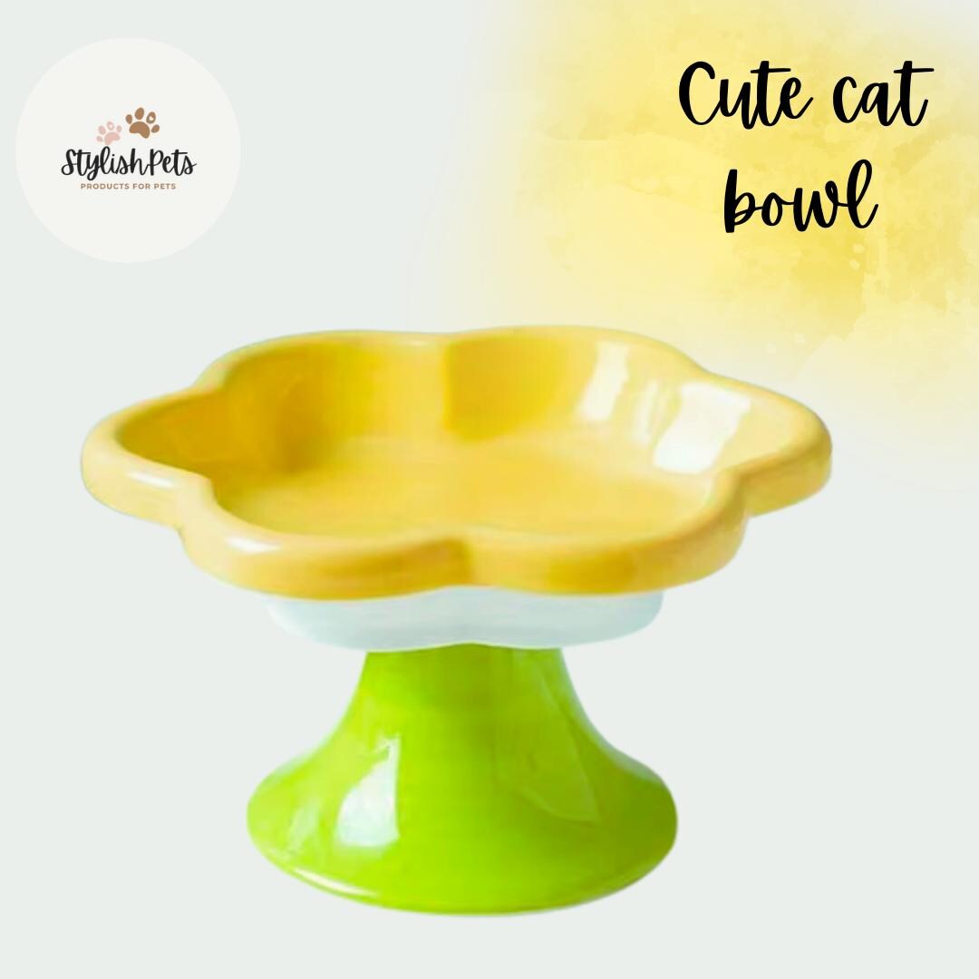 Ceramic Bowl for Cats Flower Cat Bowl Shallow Cat Bowl Pink Cat Bowls ...