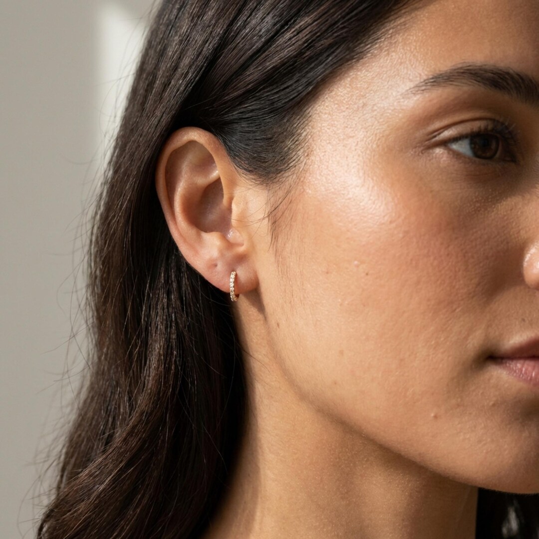 Diamond Huggie Hoop Earrings, Small CZ Hoops, Cartilage Stacking ...