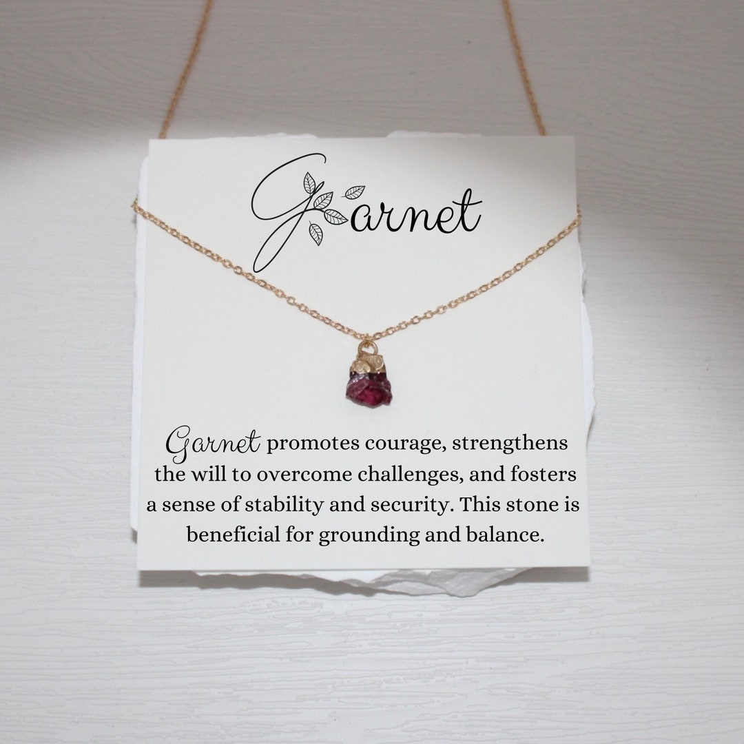 Garnet Crystal Necklace Birthstone Necklace With Initial Charm Raw ...