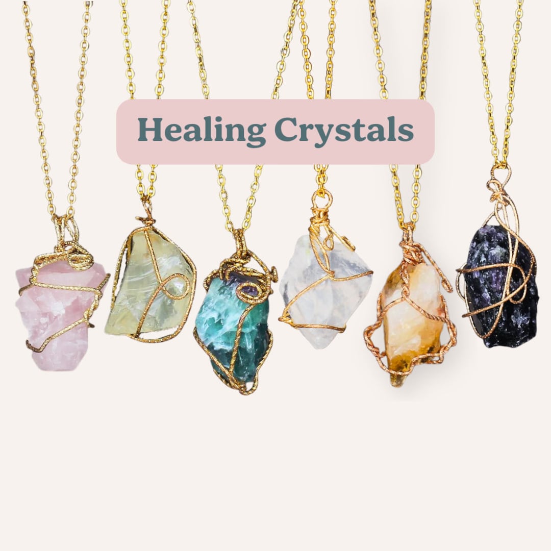 Raw Crystal Necklace Healing Crystals Gold Wire Necklace Crystal Stone ...