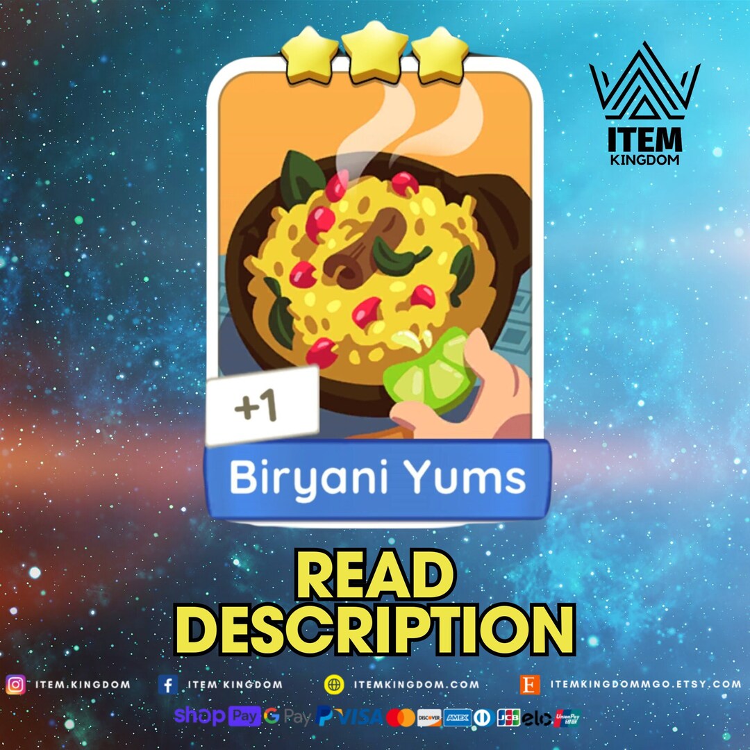 Biryani Yums 3 Stars Monopoly GO Sticker Card - Etsy