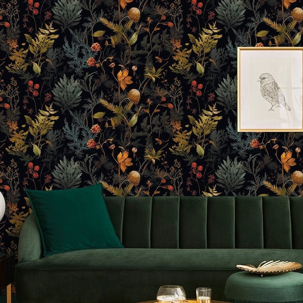 Dark Botanical Wallpaper - Etsy
