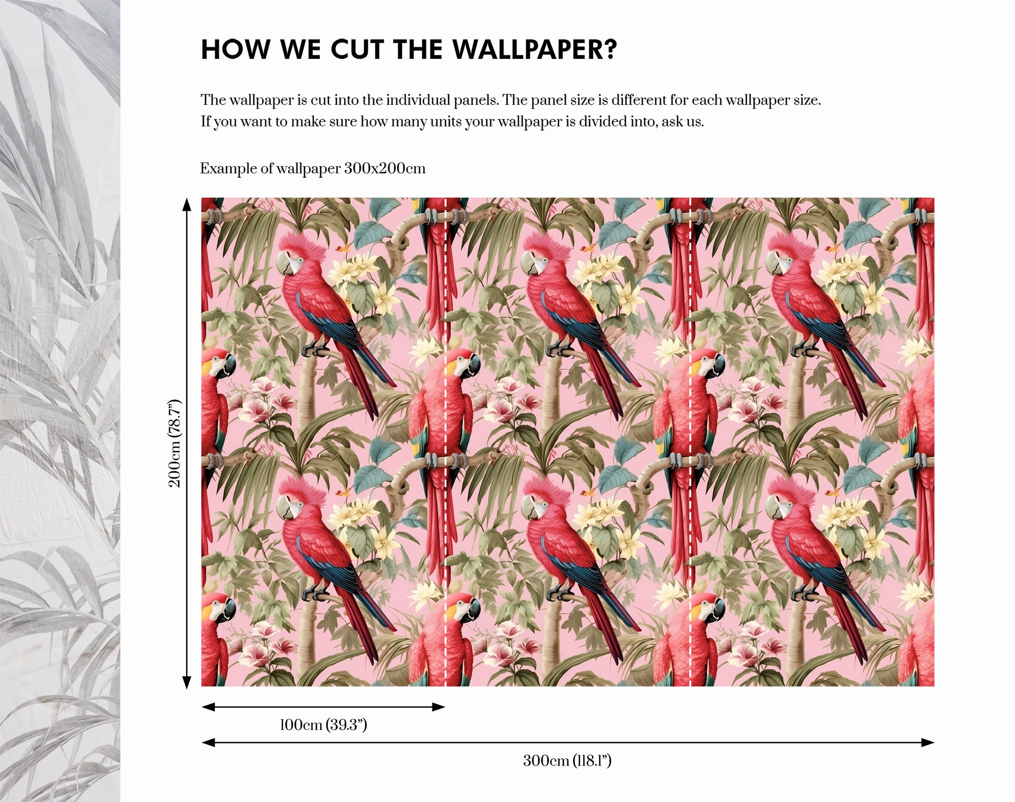 Pink Parrot Bird Tropical Wallpaper Wall Decor Home Renovation Wall Art ...