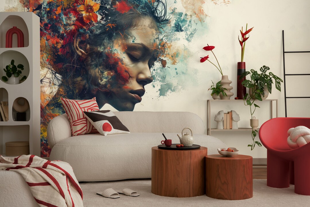 Female Profile Abstract Floral Wallpaper | Wall Decor | Home Renovation ...