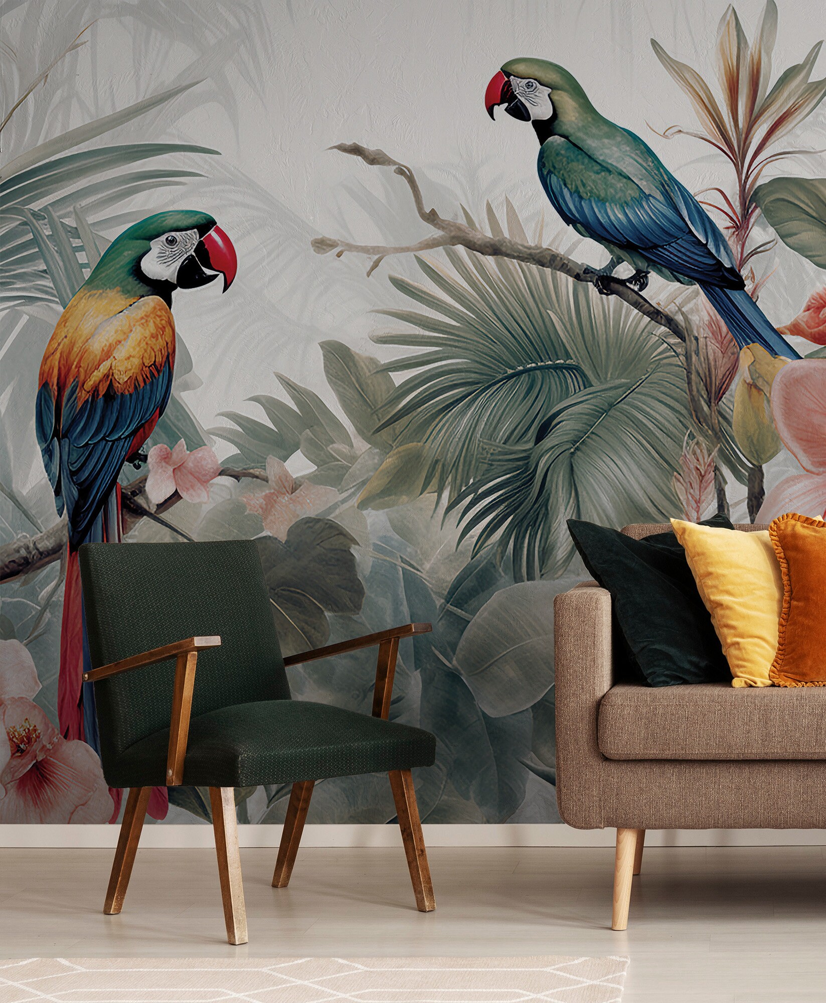 Tropical Wallpaper With Parrots | Exotic Wall Decor | Home Renovation ...