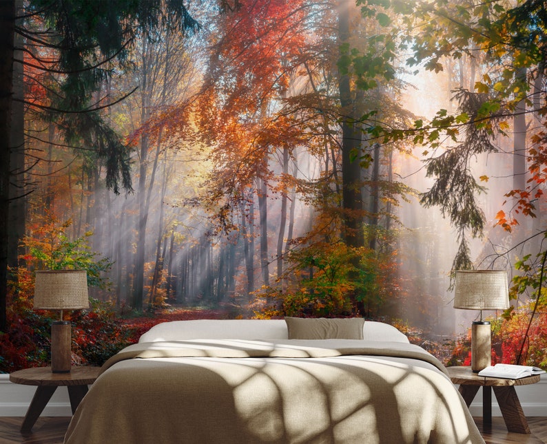 Rainbow Autumn Forest Wall Mural Wall Decor Home Renovation Wall Art ...