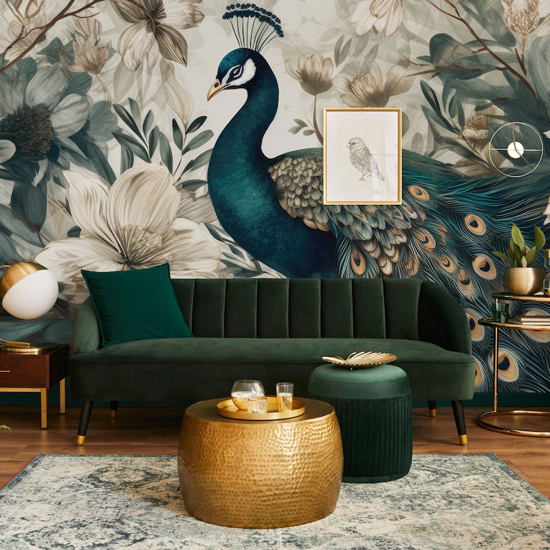 Peacock Wall Paper - Etsy