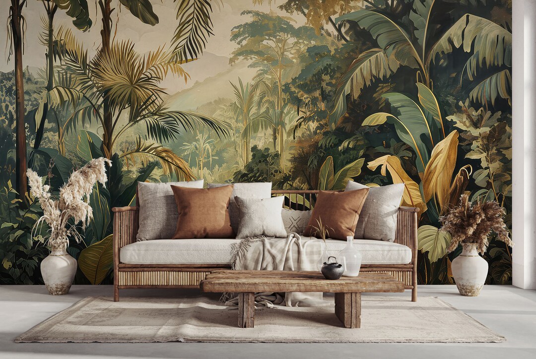 Retro Jungle Wallpaper, Landscape Art | Wall Decor | Home Renovation ...