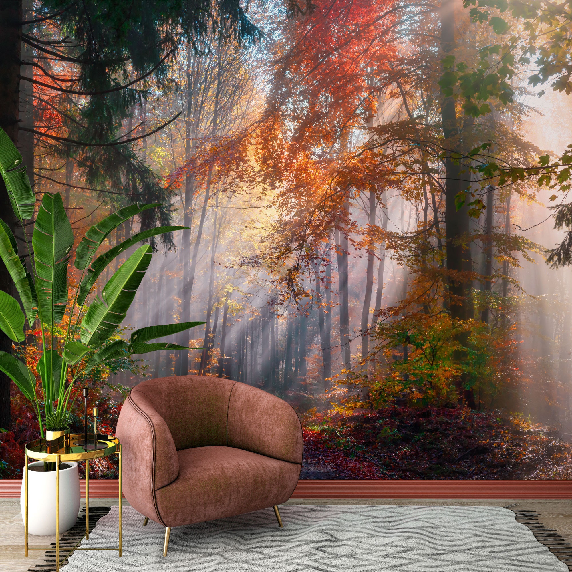 Rainbow Autumn Forest Wall Mural Wall Decor Home Renovation Wall Art ...