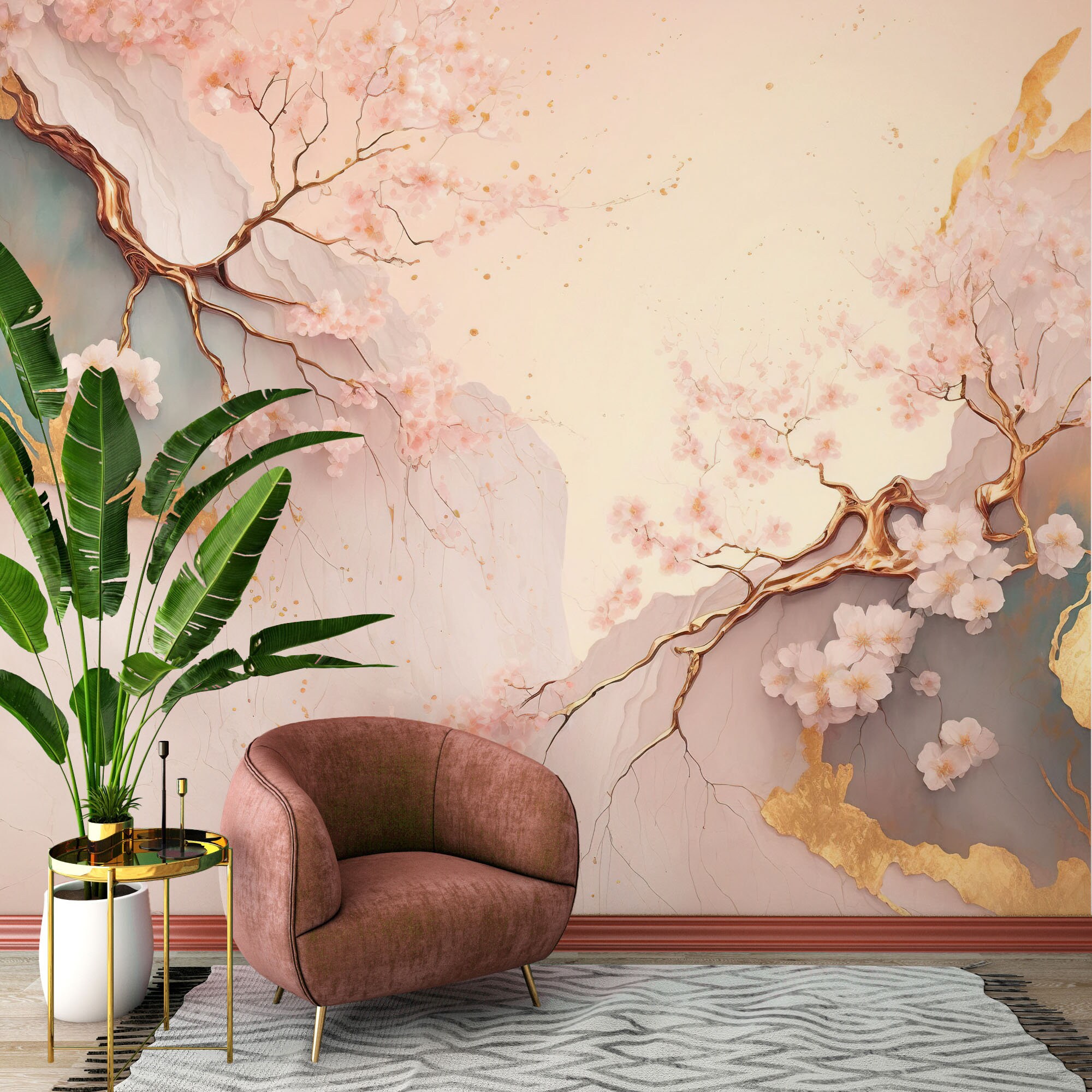 Abstract Sakura Wallpaper Wall Decor Home Renovation Wall Art Peel and ...