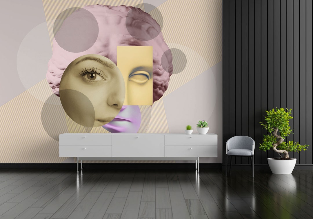 Modern Collage Wallpaper, Antique Statue Head |wall Decor | Home ...