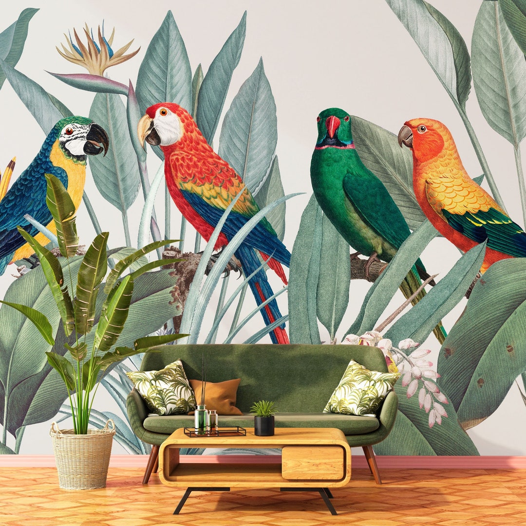 Colorful Parrots Tropical Wallpaper | Tropical Wall Decor | Home ...
