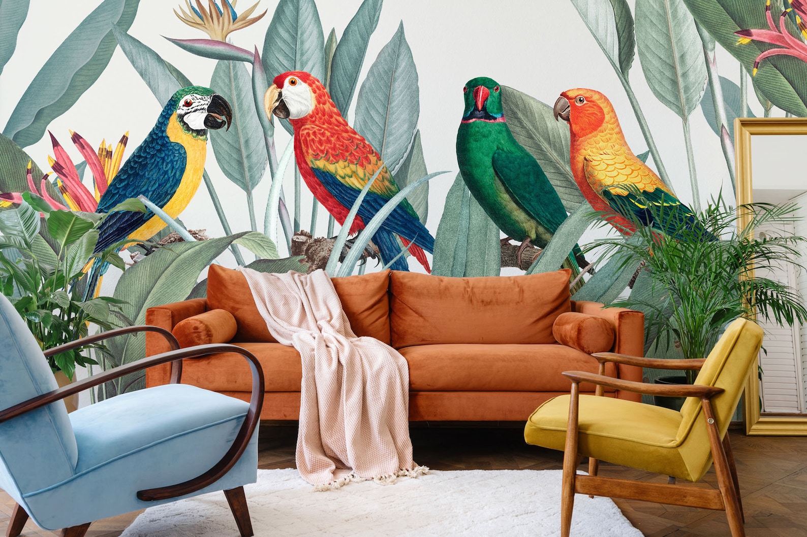 Colorful Parrots Tropical Wallpaper | Tropical Wall Decor | Home ...