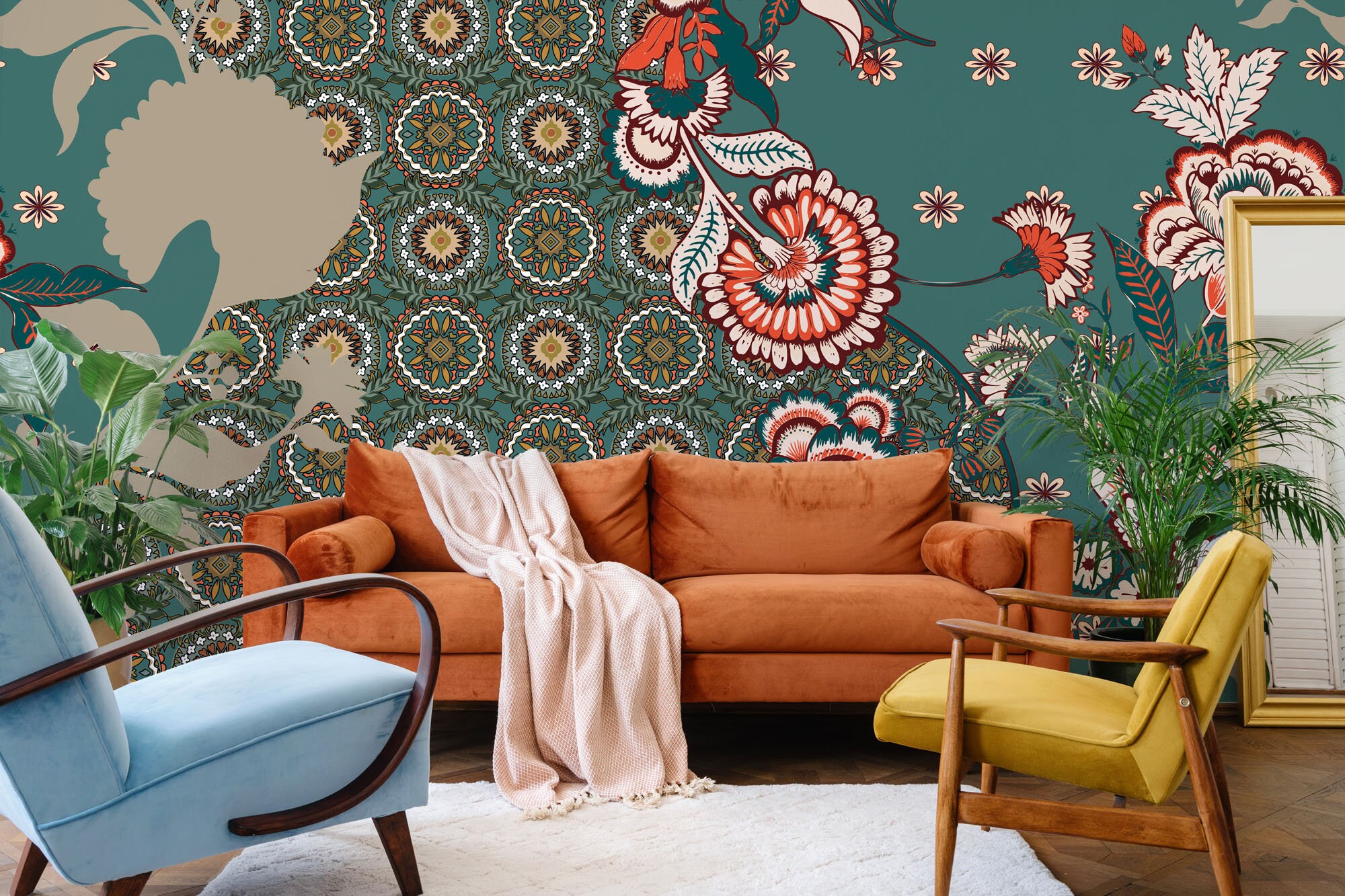 Floral Wallpaper With Indian Flower Pattern | Wall Decor | Home ...