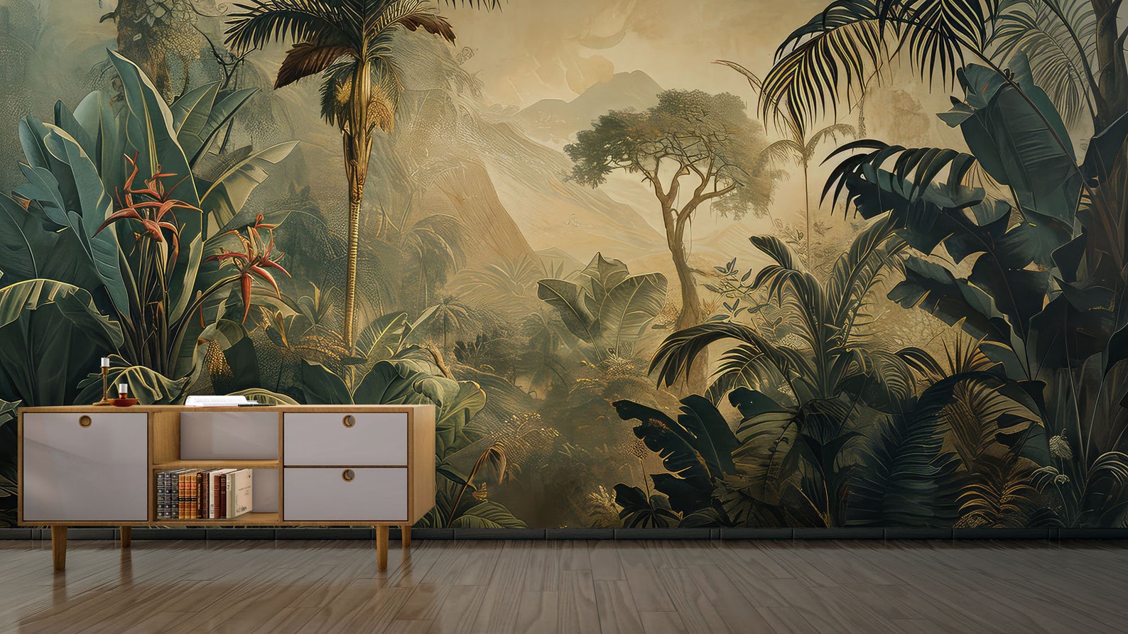 Retro Jungle Landscape Wallpaper | Wall Decor | Home Renovation | Wall ...