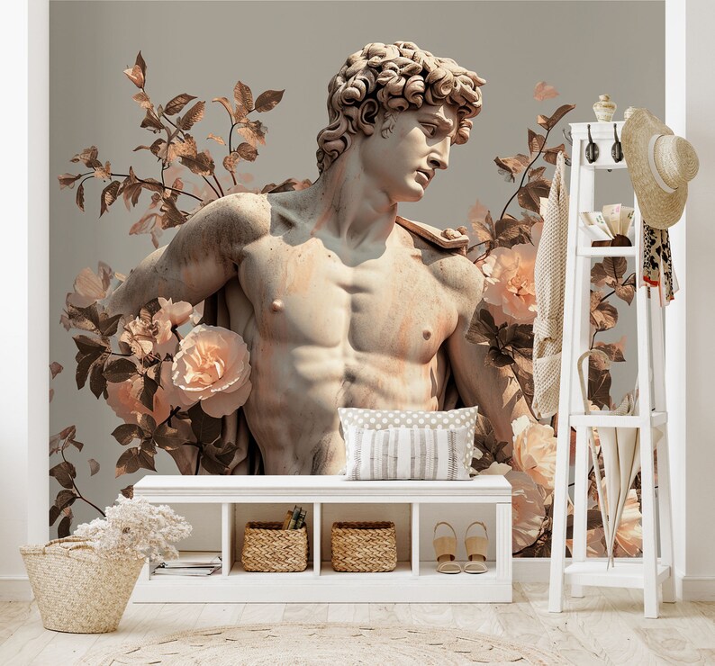 Vintage Greek Sculpture Floral Wallpaper Wall Decor Home Renovation ...