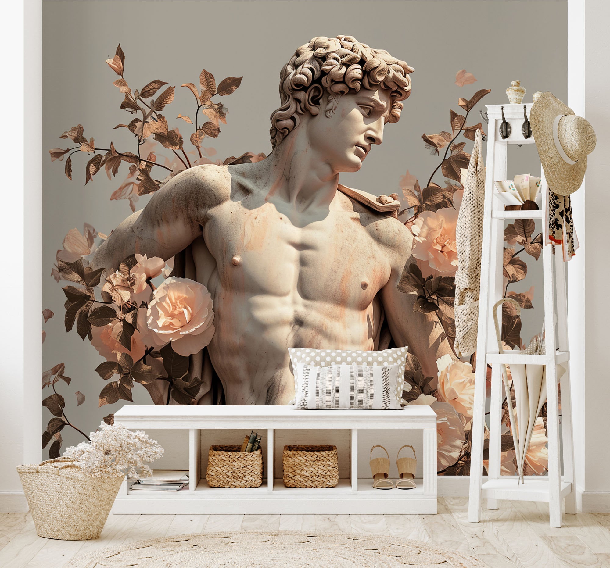 Vintage Greek Sculpture Floral Wallpaper Wall Decor Home Renovation ...