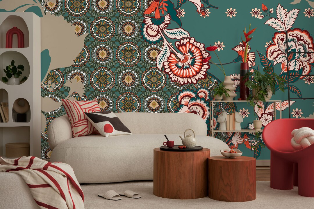 Floral Wallpaper With Indian Flower Pattern | Wall Decor | Home ...