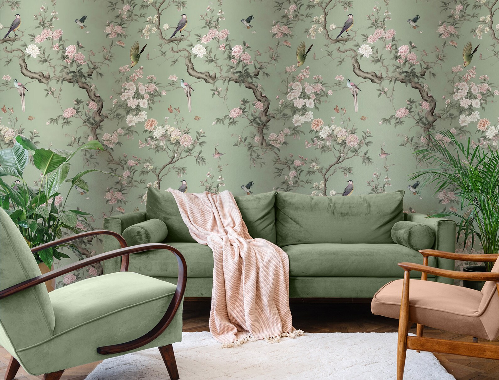 Bird and Peony Flower Wallpaper Floral Wall Decor Home Renovation Wall ...