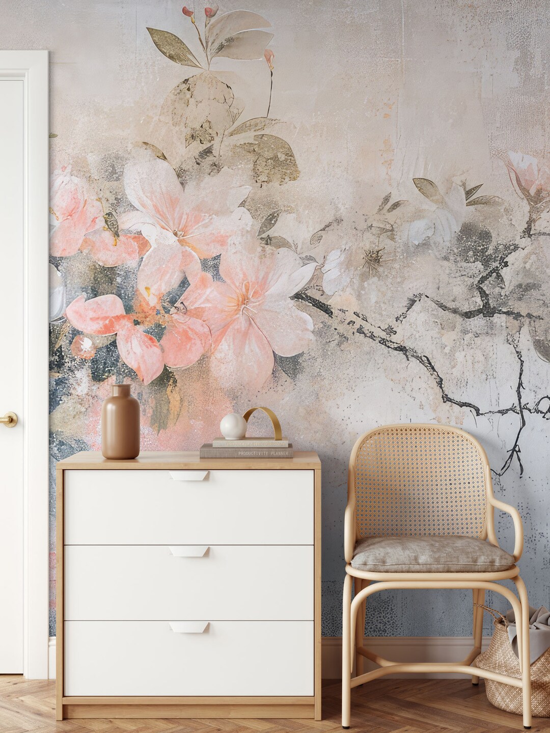 Floral Botanical Art Wallpaper | Wall Decor | Home Renovation | Wall ...