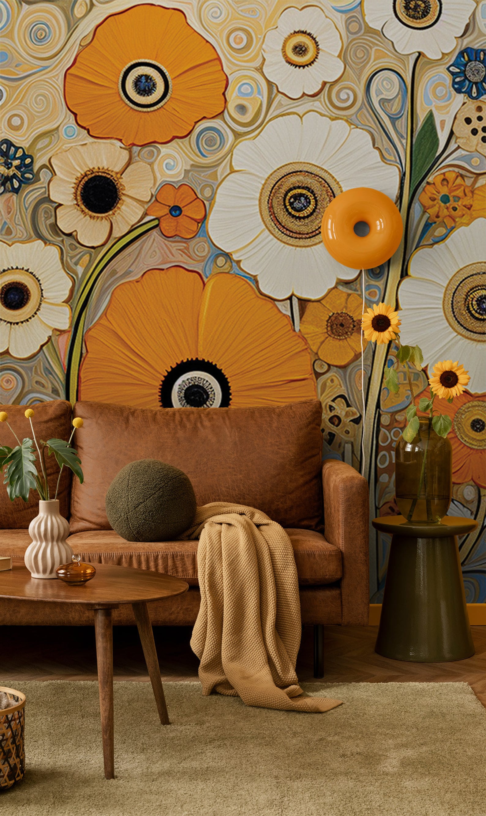 Retro Poppy Flower Abstract Wallpaper | Floral Wall Decor | Home ...