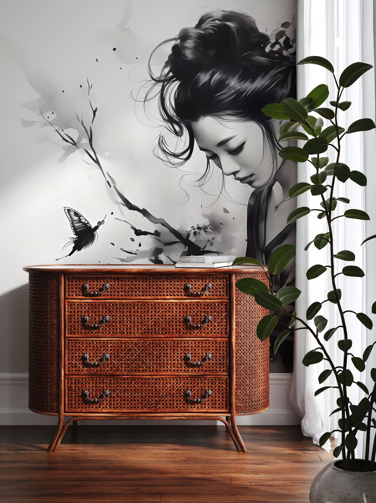 Asian Style Wallpaper, Woman Wall Mural Wall Decor Home Renovation Wall ...