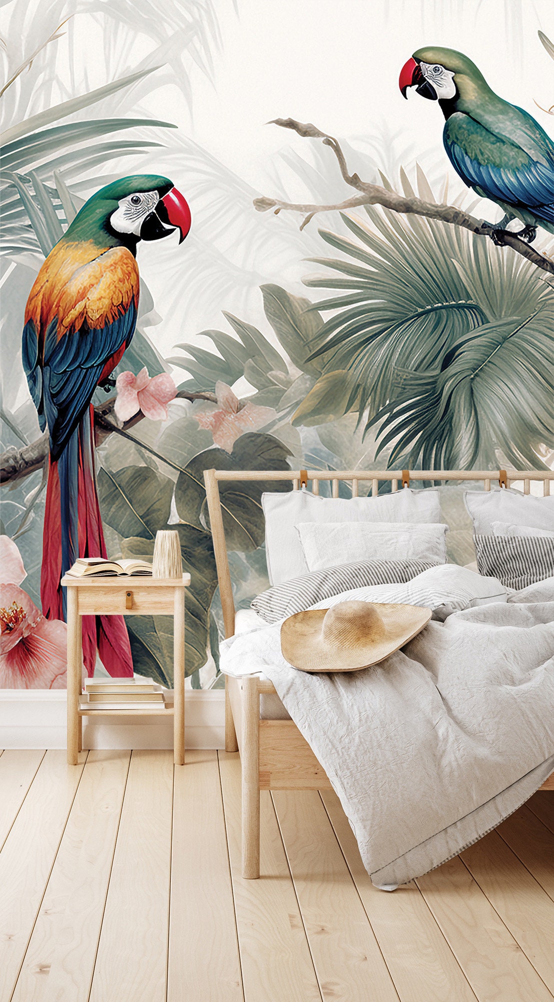Tropical Wallpaper With Parrots Exotic Wall Decor Home Renovation Wall ...