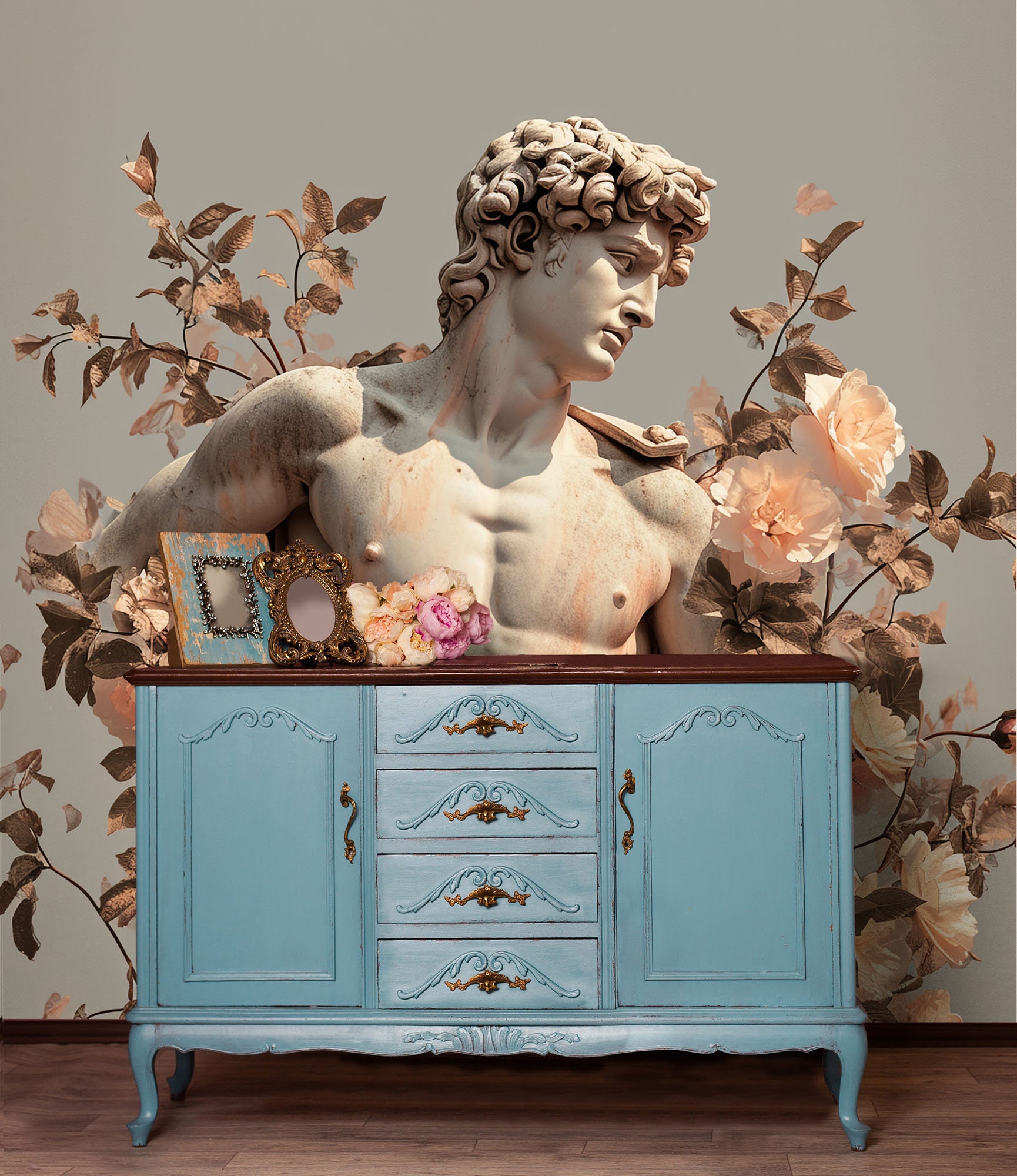 Vintage Greek Sculpture Floral Wallpaper Wall Decor Home Renovation ...
