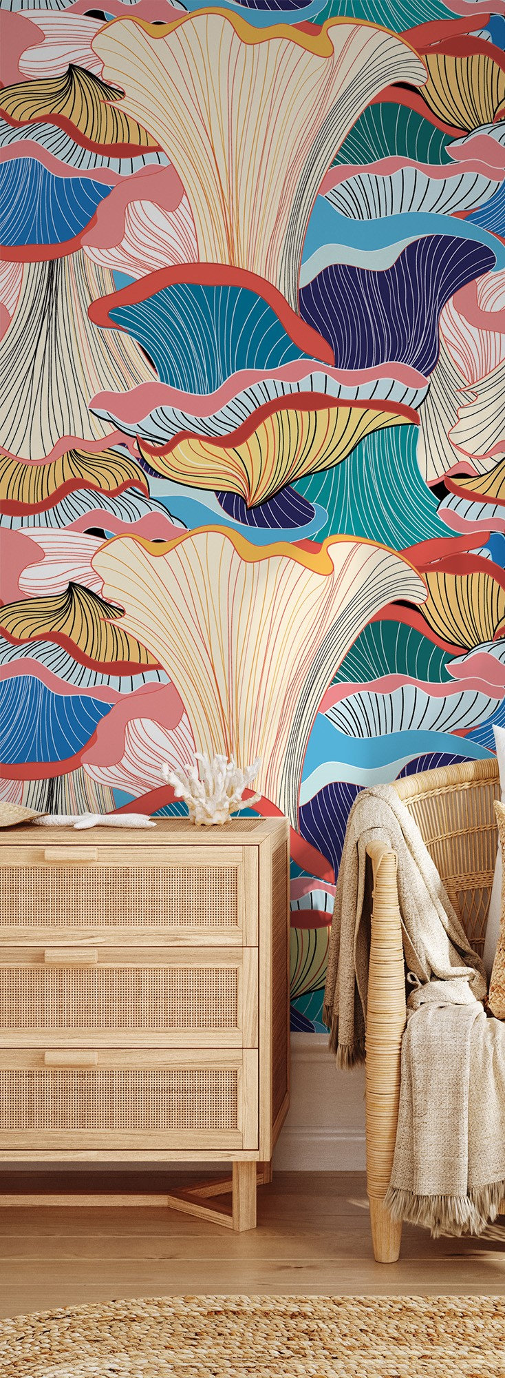 Colorful Wallpaper With Abstract Mushrooms | Wall Decor | Home ...