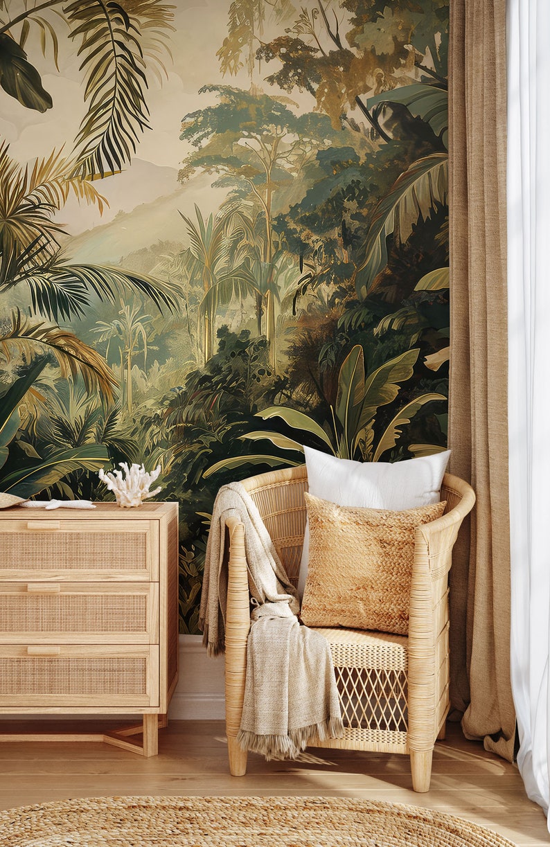 Retro Jungle Wallpaper, Landscape Art | Wall Decor | Home Renovation ...