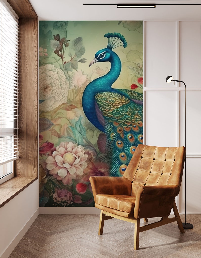 Peacock and Flowers Wallpaper, Wall Mural | Wall Decor | Home ...