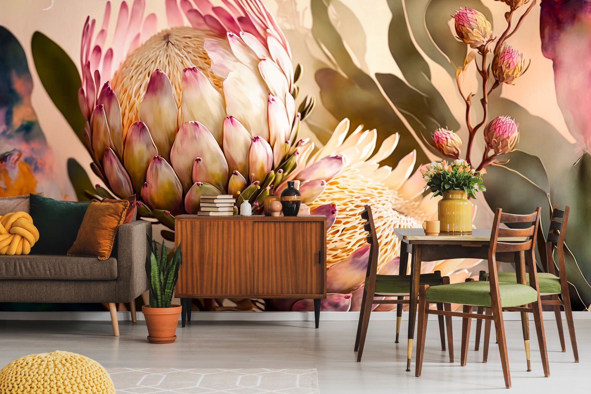 Floral Wallpaper With Leaves Wall Decor Home Renovation Wall Art Peel ...