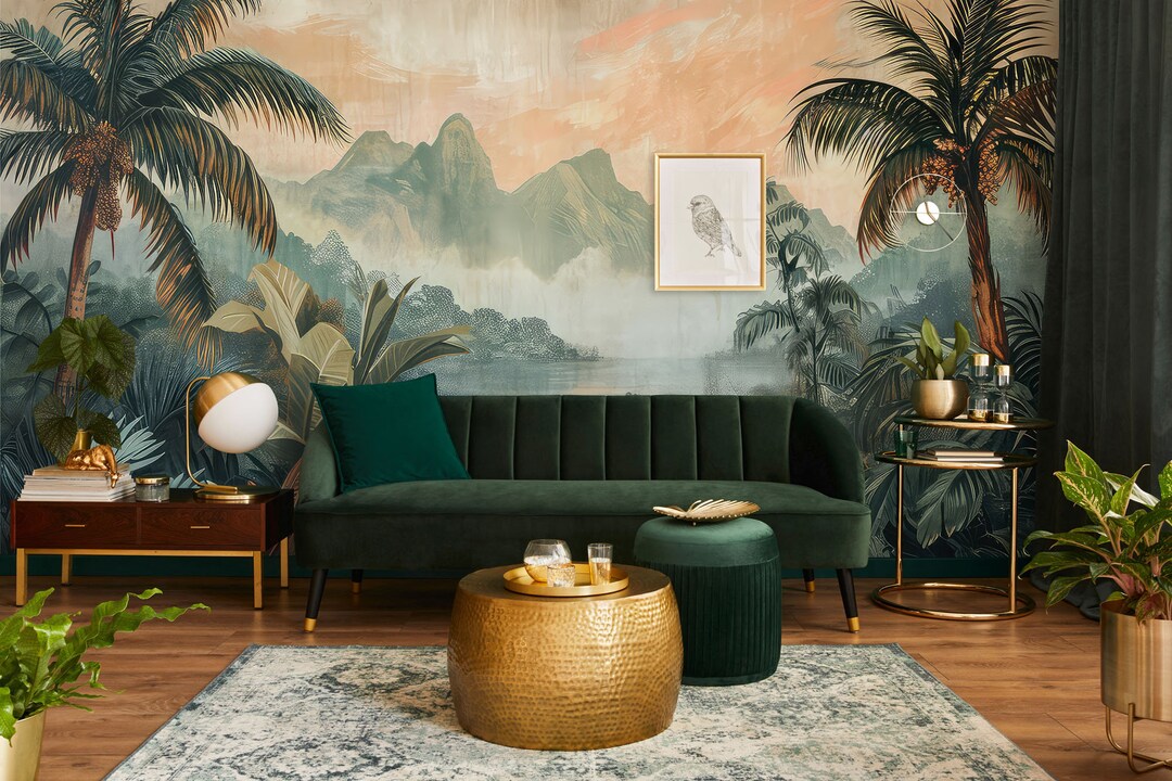 Retro Tropical Landscape Wallpaper | Wall Decor | Home Renovation ...