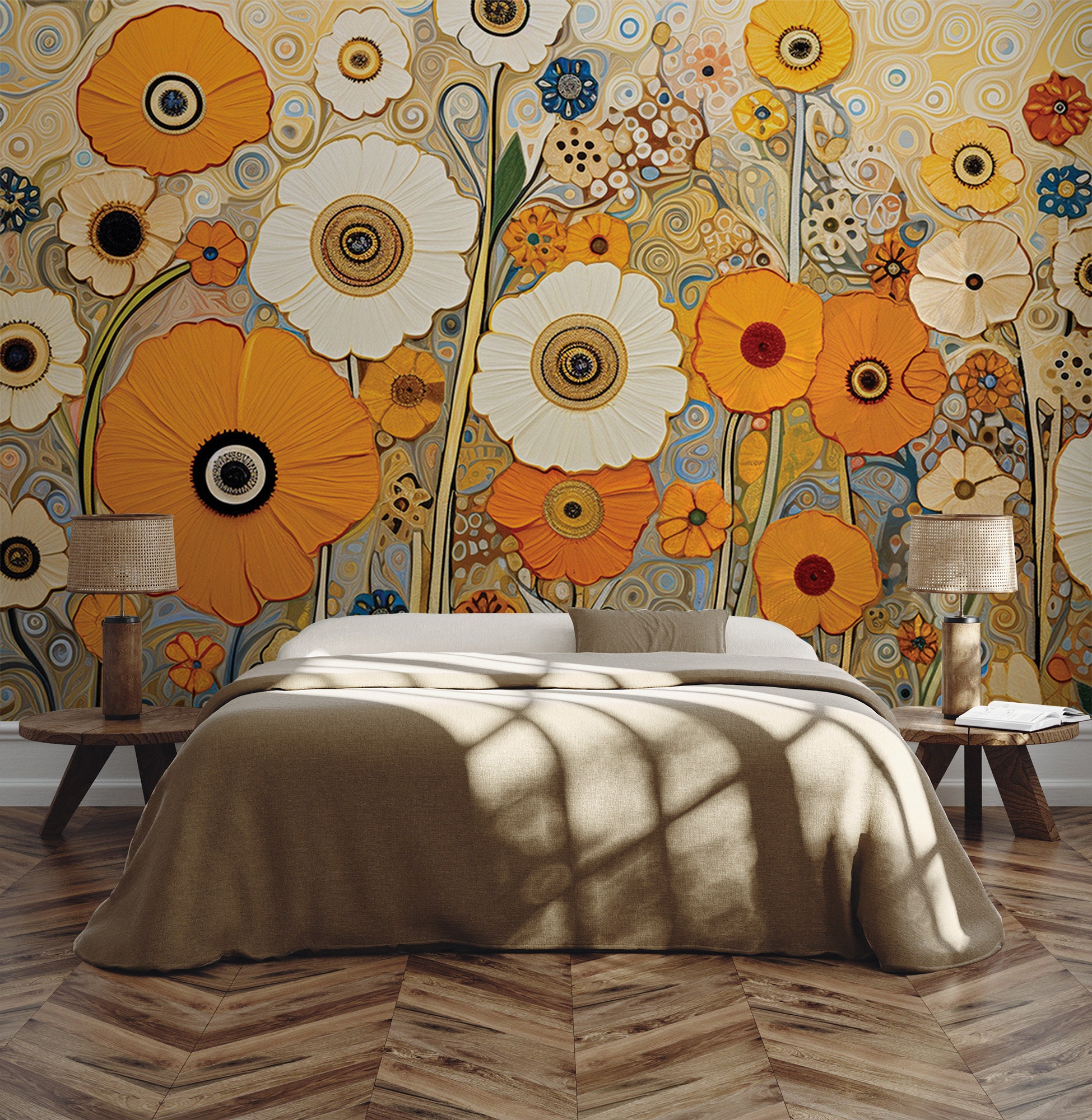 Retro Poppy Flower Abstract Wallpaper Floral Wall Decor Home Renovation ...