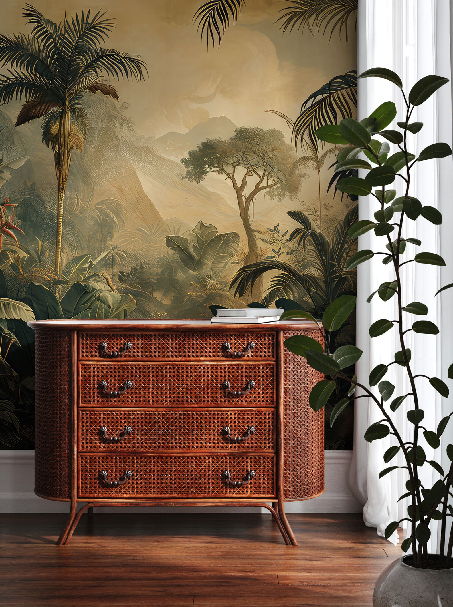 Retro Jungle Landscape Wallpaper | Wall Decor | Home Renovation | Wall ...