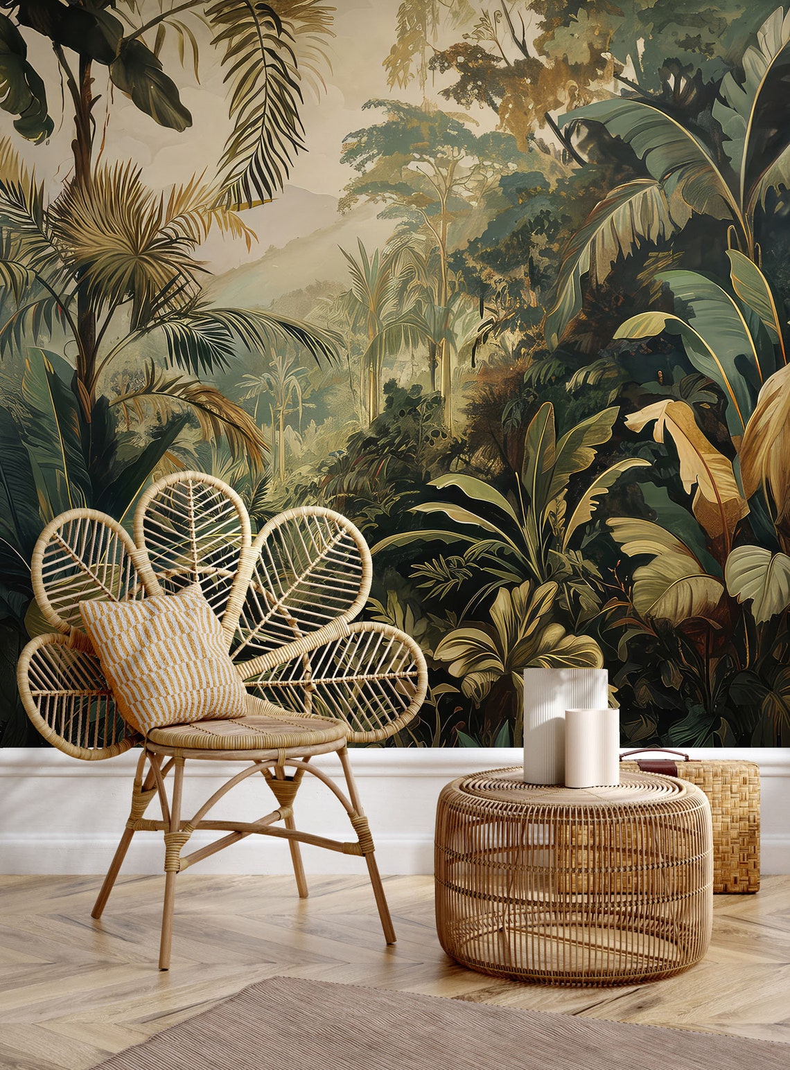 Retro Jungle Wallpaper, Landscape Art | Wall Decor | Home Renovation ...