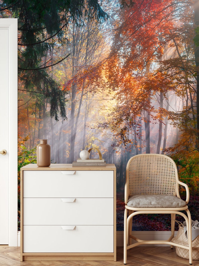 Rainbow Autumn Forest Wall Mural Wall Decor Home Renovation Wall Art ...