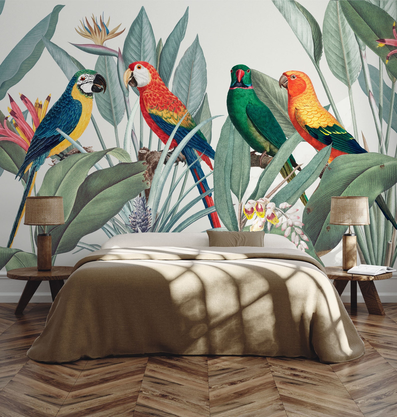 Colorful Parrots Tropical Wallpaper | Tropical Wall Decor | Home ...