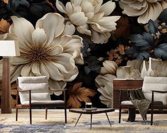 Abstract Dark Floral Wallpaper Wall Decor Home Renovation Peel and ...