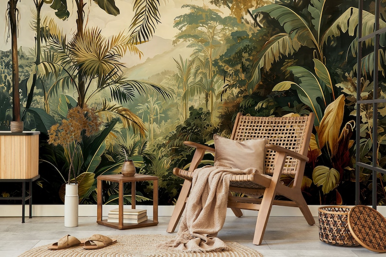 Retro Jungle Wallpaper, Landscape Art | Wall Decor | Home Renovation ...