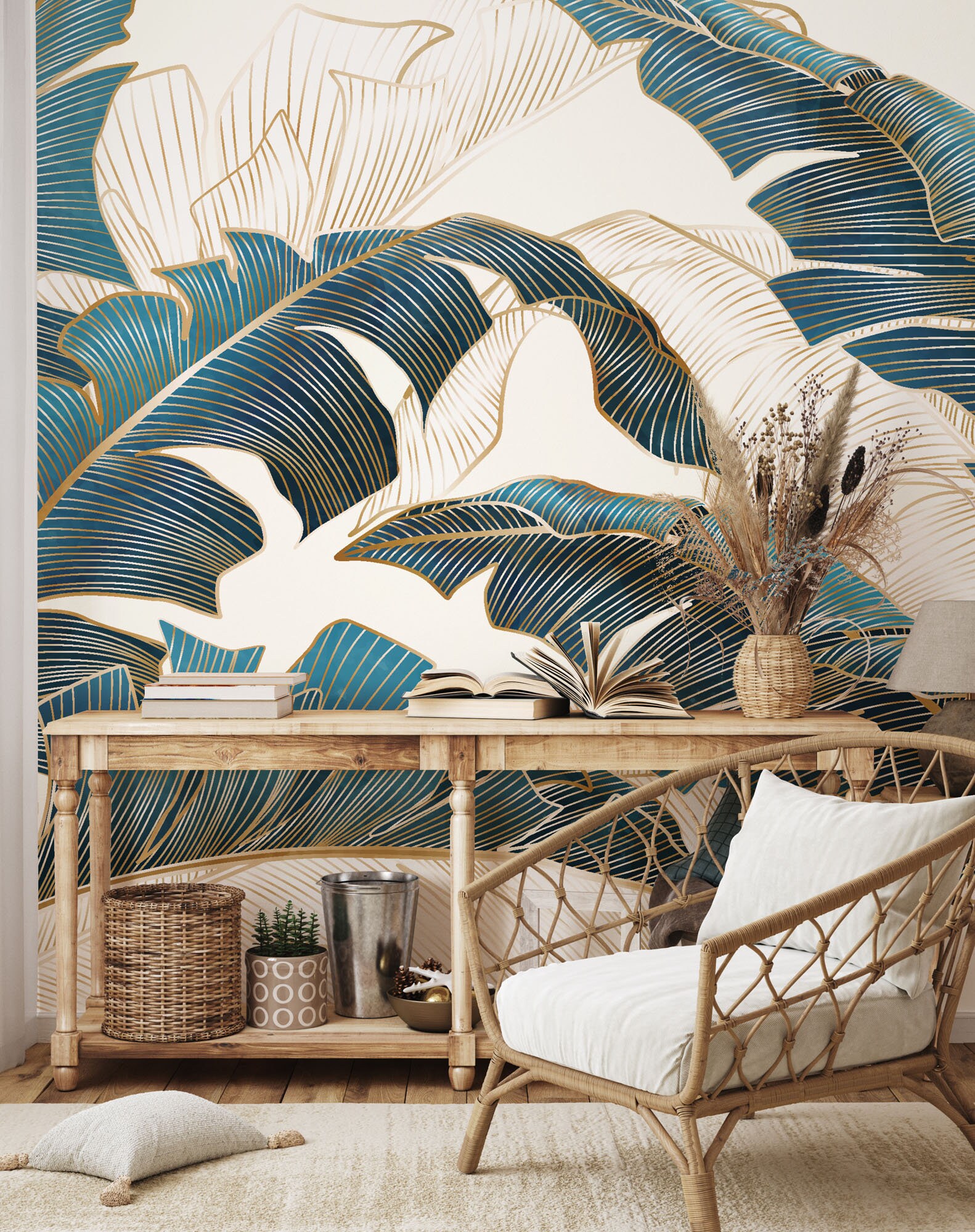 Palm Leaf Wall Mural, Tropical Wallpaper Wall Decor Home Renovation ...