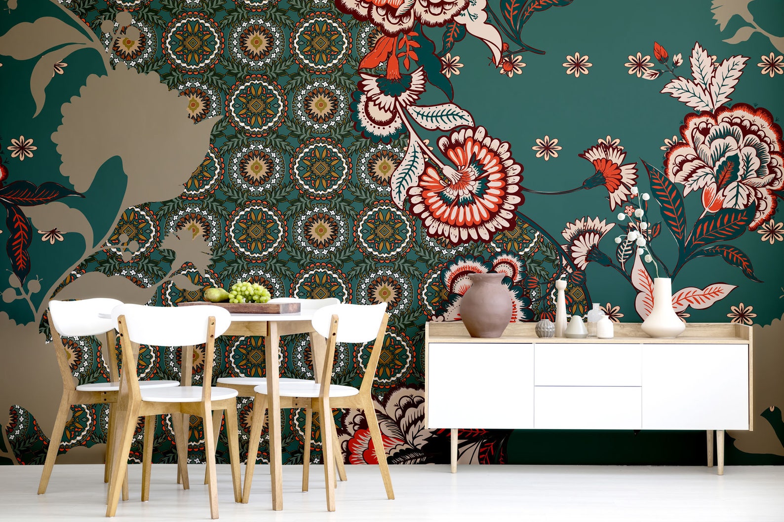 Floral Wallpaper With Indian Flower Pattern | Wall Decor | Home ...