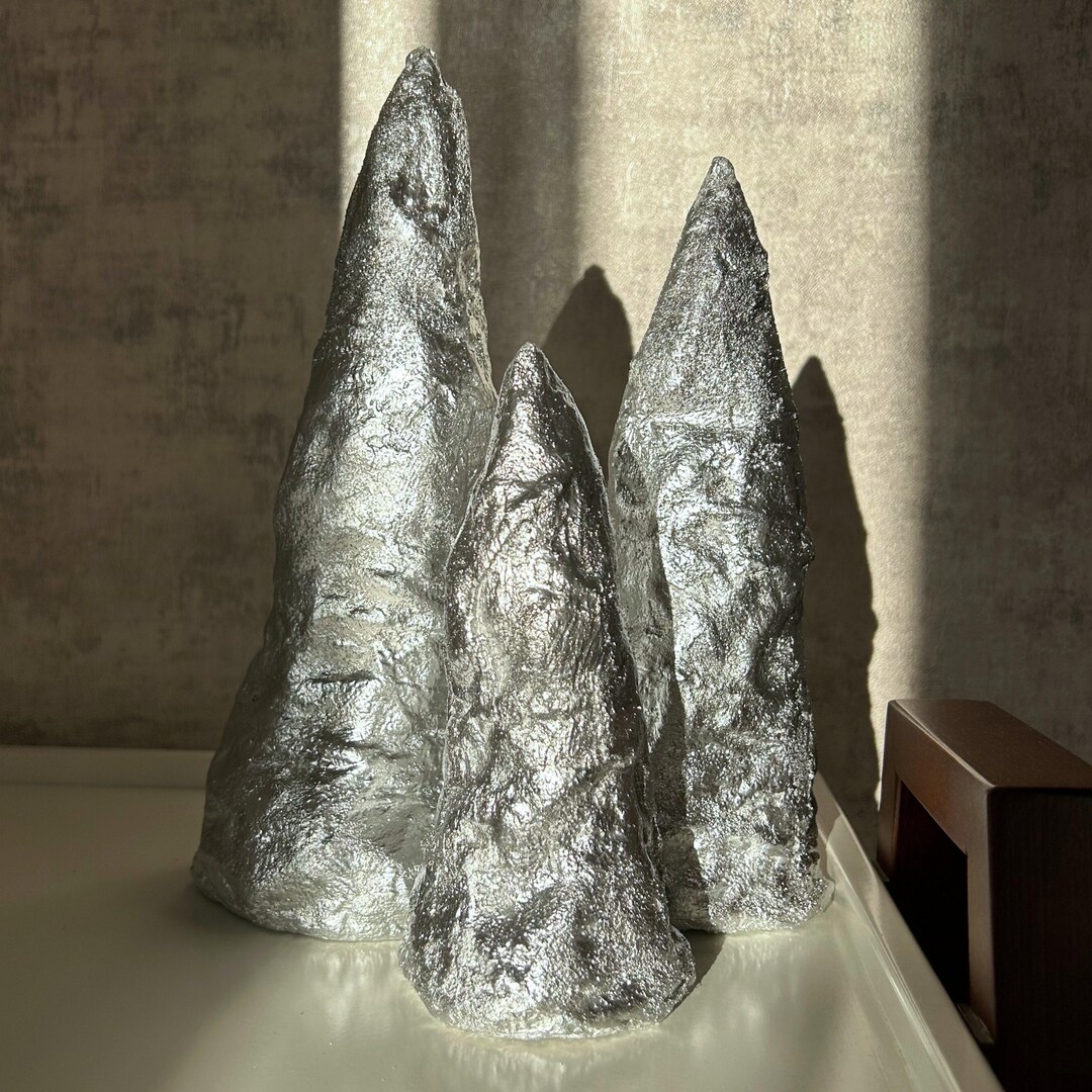 Silver Tree Decor Set, Glam Fireplace Home Decor, Holiday Silver Shelf ...