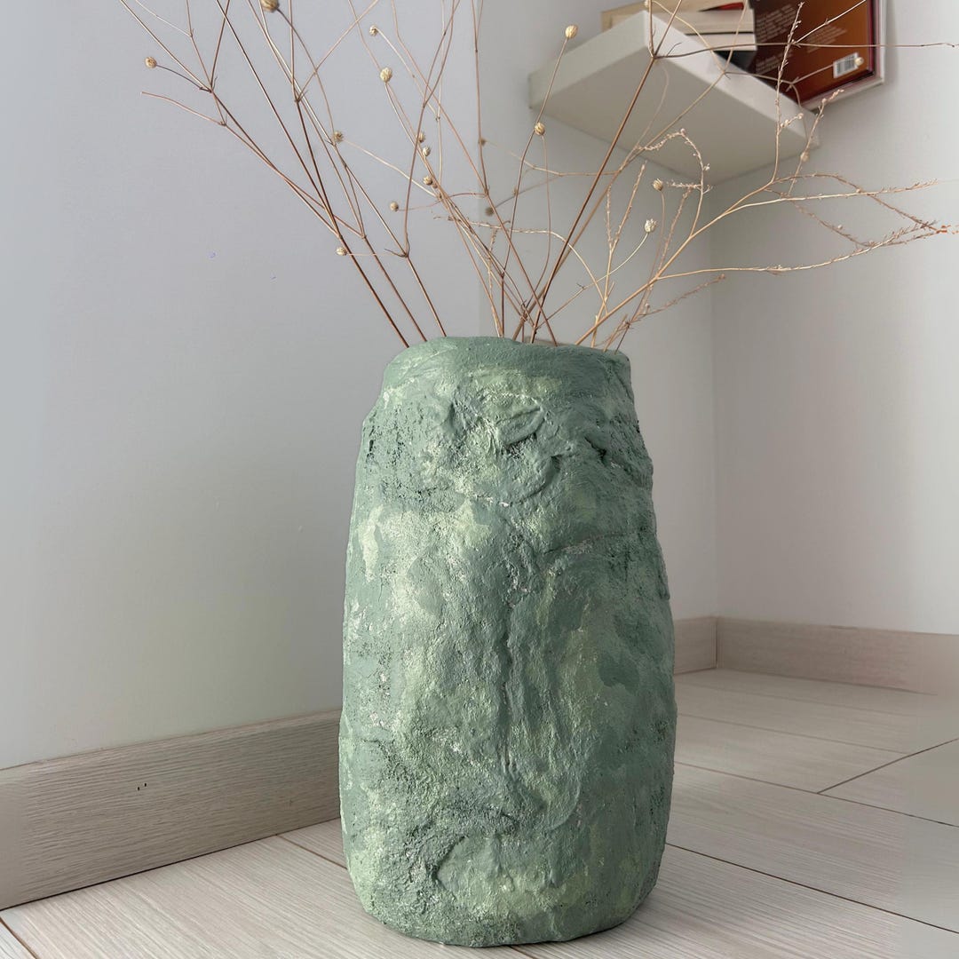 Handmade Textured Tall Vase Antique Look Vessel , Natural Tone Eclectic ...