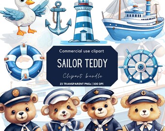 Cute Sailor Animal Clipart, Nautical Nursery Clipart, Ocean Clipart ...