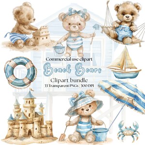 Cute Beach Bears Clipart Baby Bear Sailor Bear Nautical Blue Teddy Cute ...