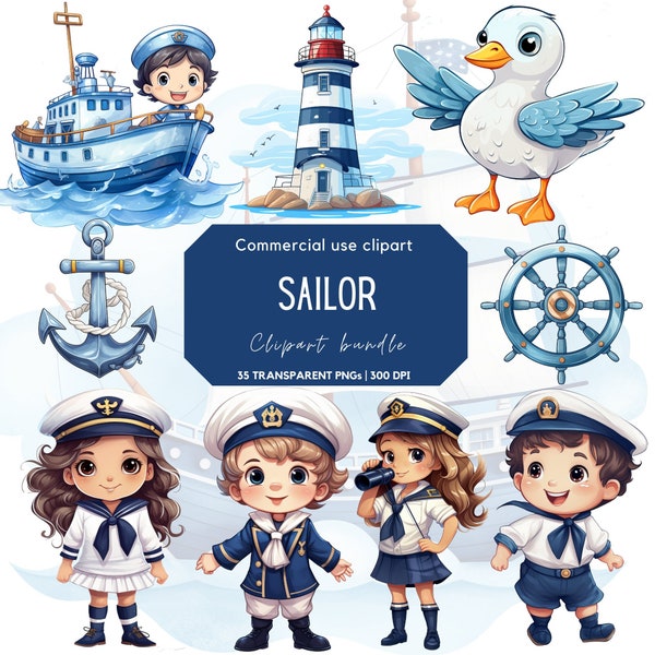 Cute Sailor Animal Clipart, Nautical Nursery Clipart, Ocean Clipart ...